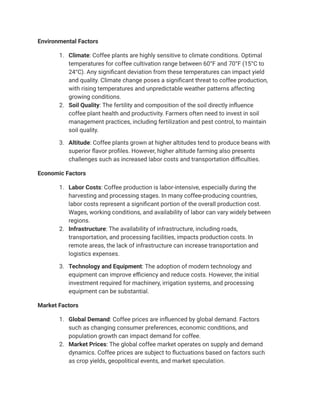Production Cost of Coffee Understanding the Economics and Key Factors | PDF