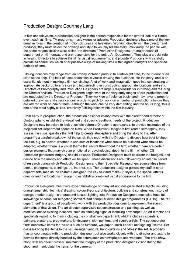 Production design final | PDF