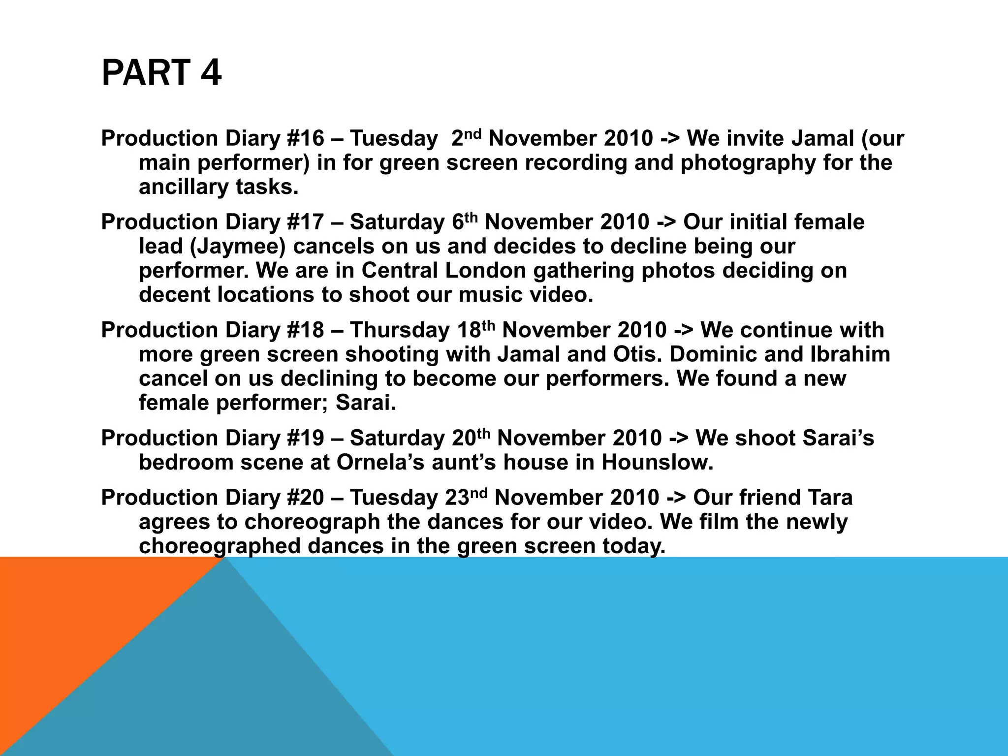 Production diary | PPT