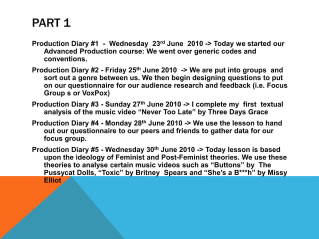 Production diary | PPT