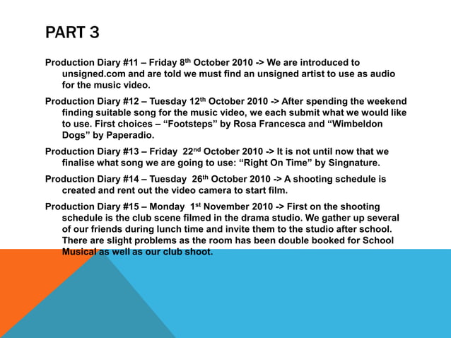 Production diary | PPT