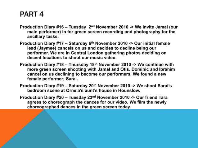 Production diary | PPT