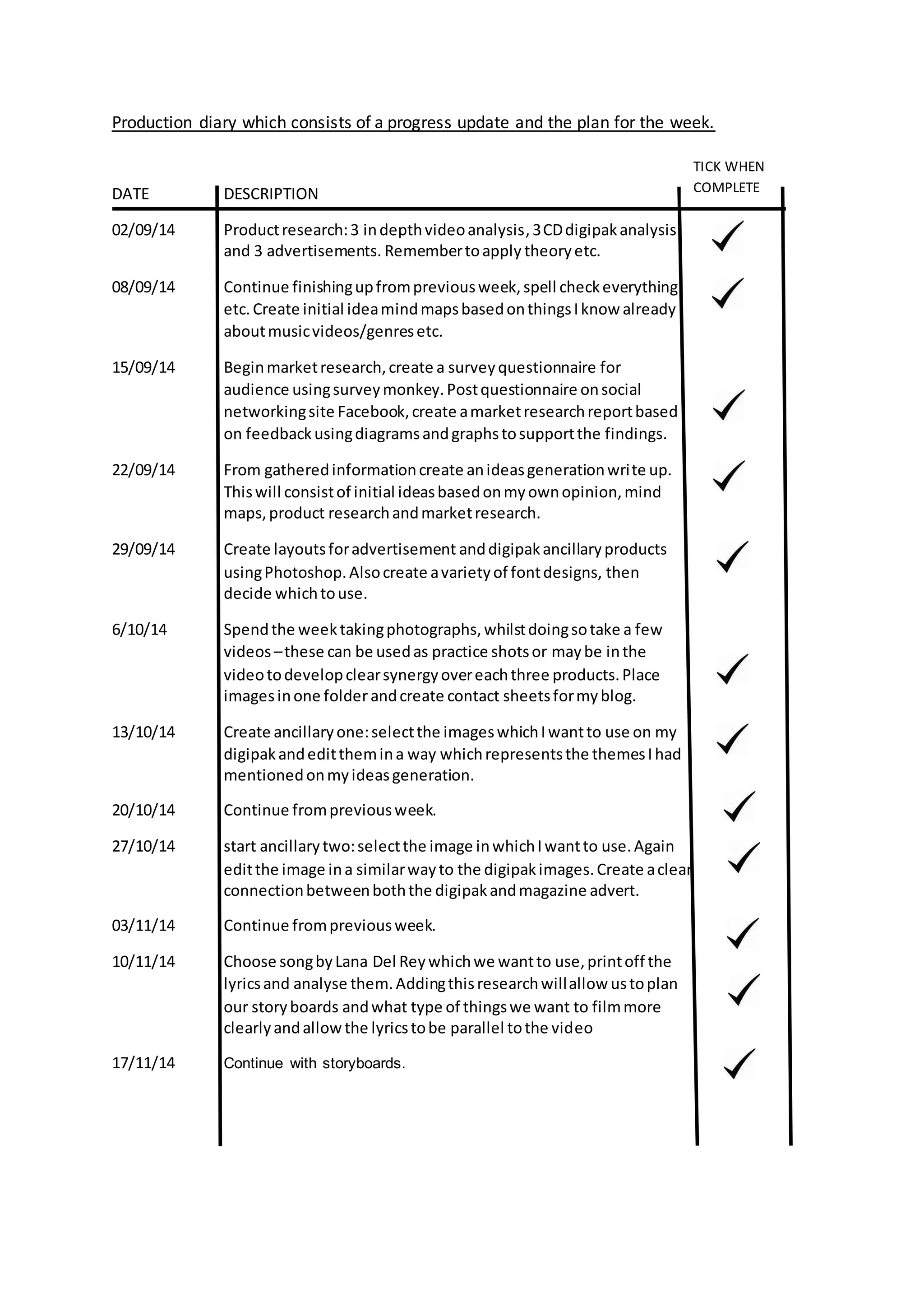 Production diary | DOCX
