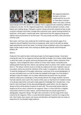 Production diary | DOCX | Photography | Arts and Crafts