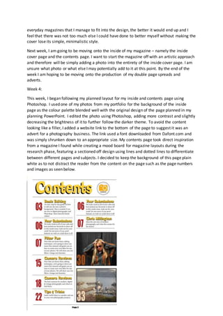 Production diary | DOCX | Photography | Arts and Crafts