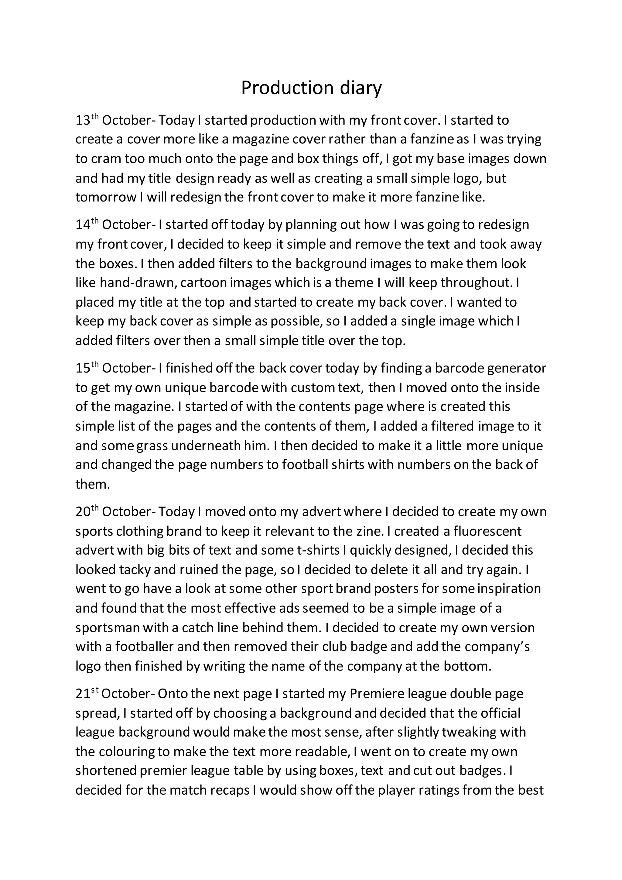 Production diary | PDF