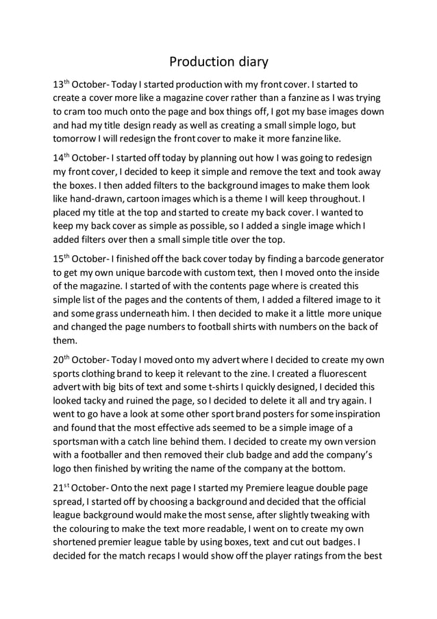 Production diary | PDF