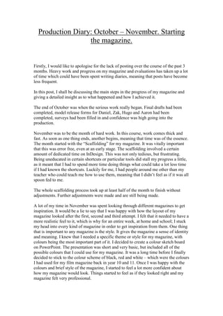 Production diary for october and november | DOCX