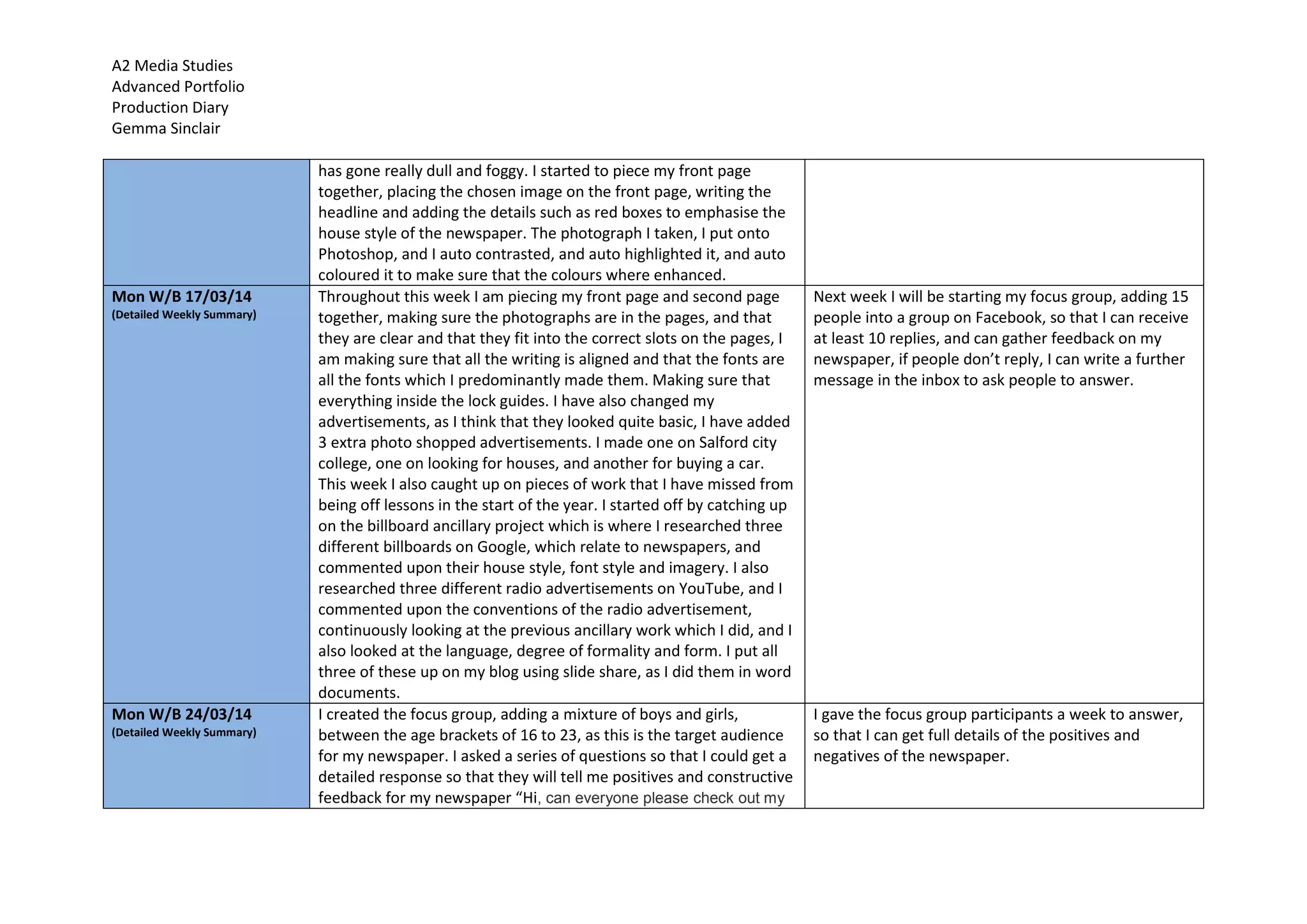 Production diary template | DOCX