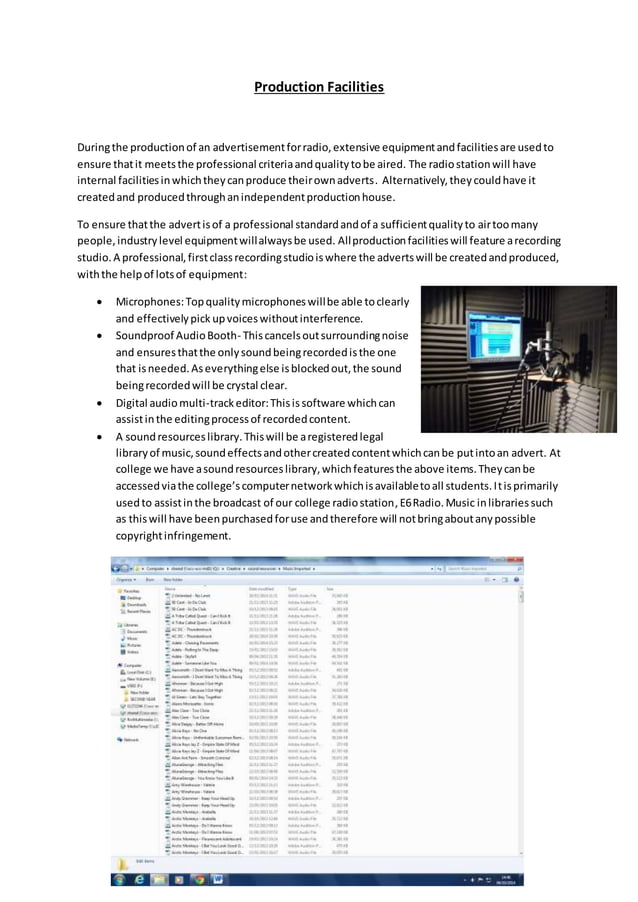 Production Facilities | DOCX | Digital Audio | Computer Software and Applications