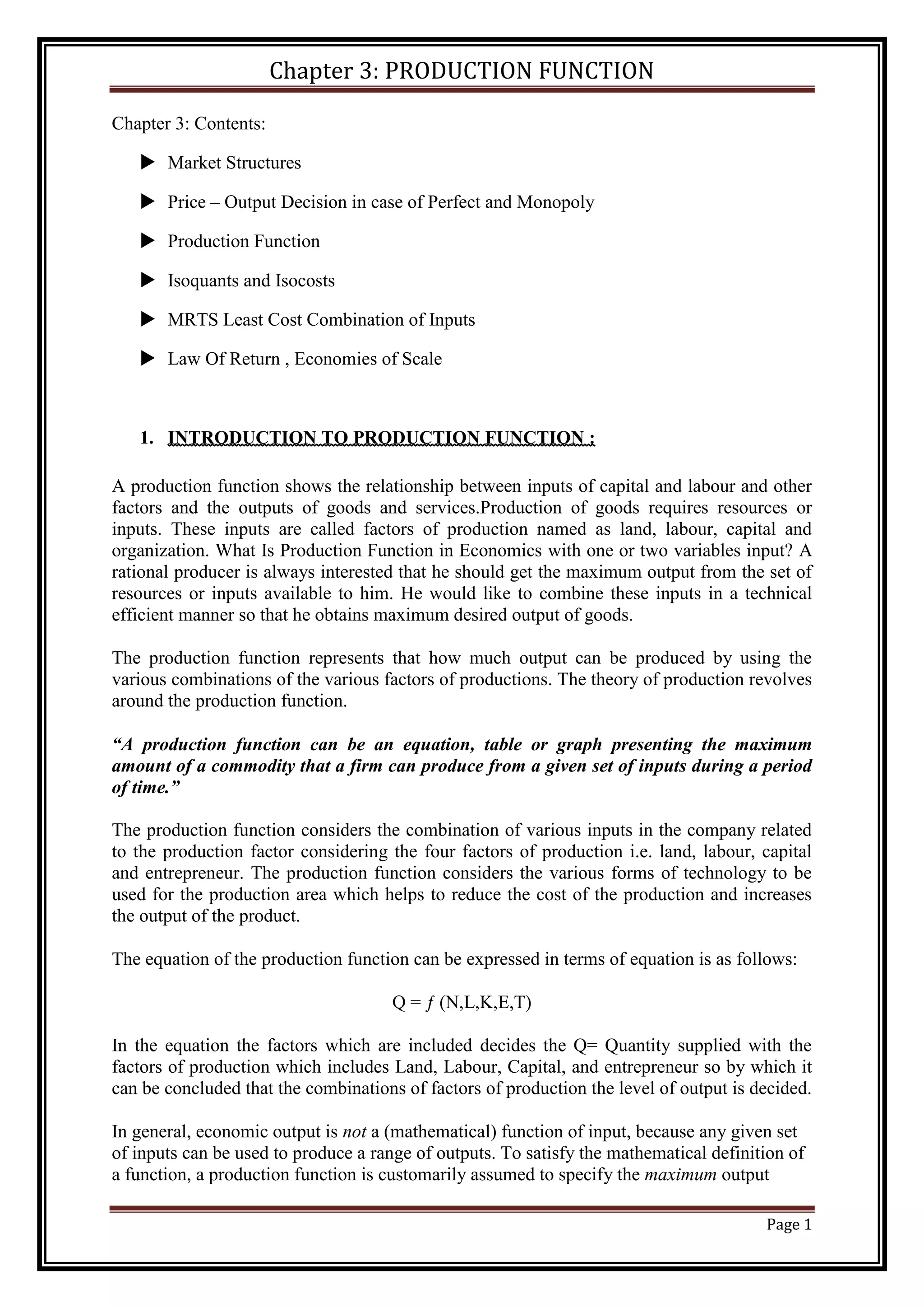 Production function [ management ] | DOCX | Business | Business and Finance