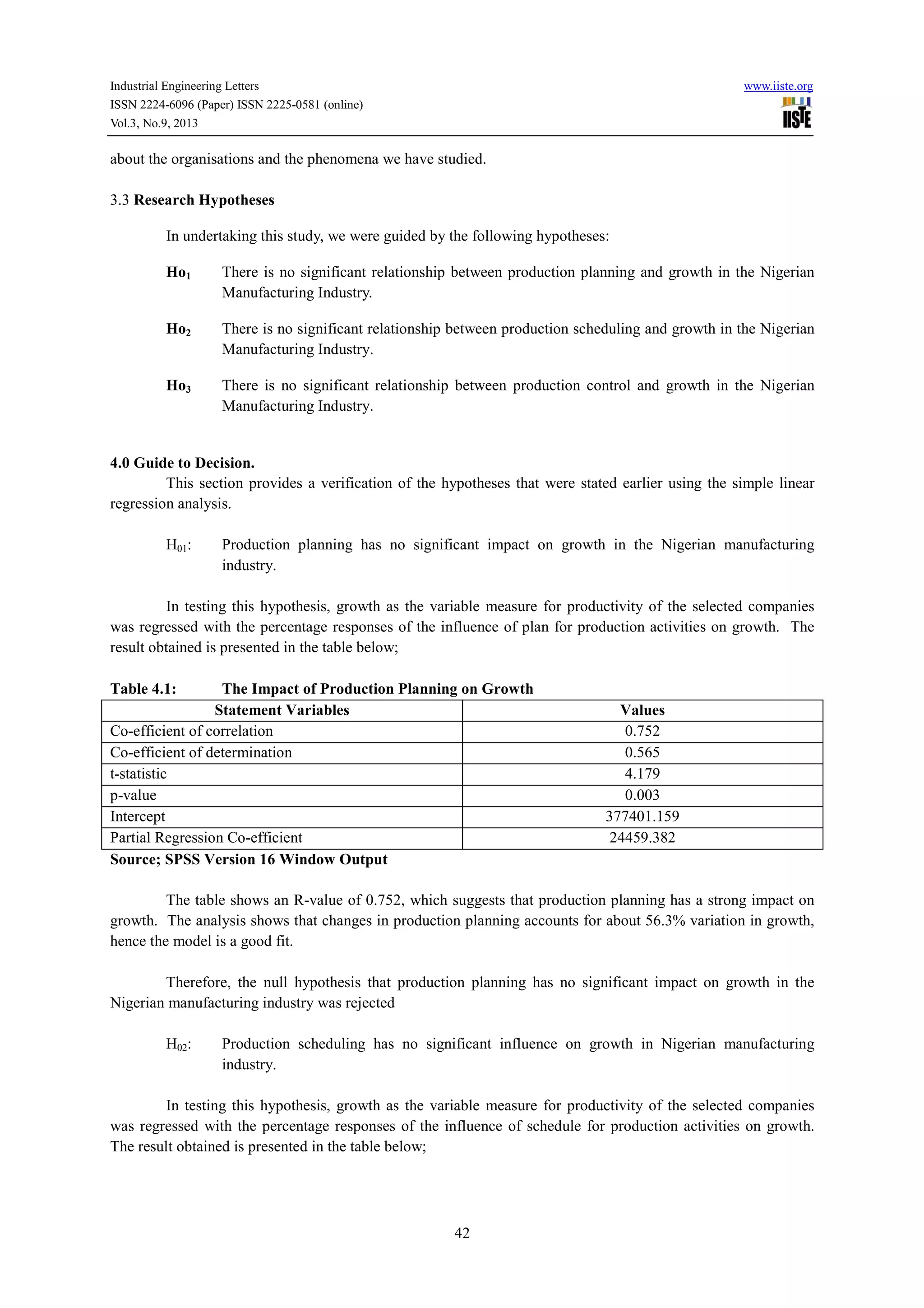 Production improvement function and corporate growth in the nigerian ...