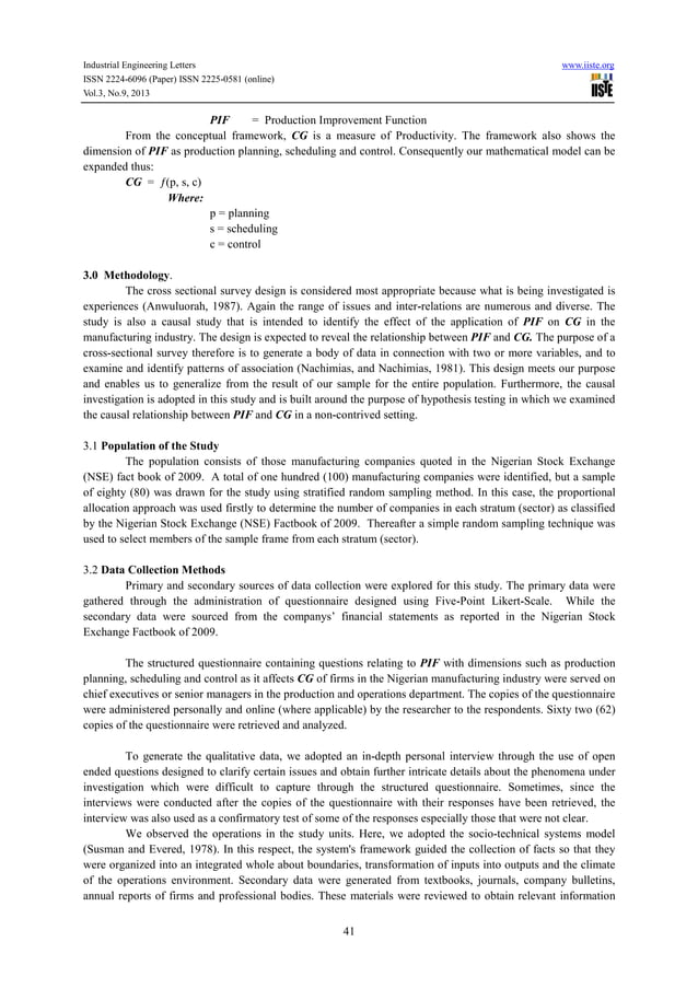Production improvement function and corporate growth in the nigerian manufacturing industry | PDF