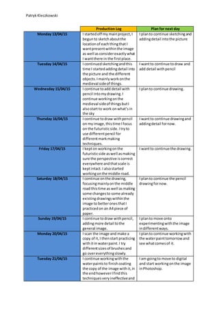 Production Log for Art | DOCX | Painting | Arts and Crafts