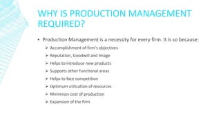 Production Management with it's objectives and functions | PPTX
