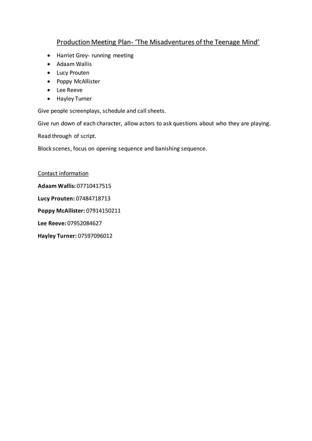 Production meeting | DOCX