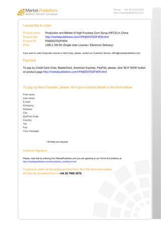 Production and Market of High Fructose Corn Syrup (HFCS) in China | PDF