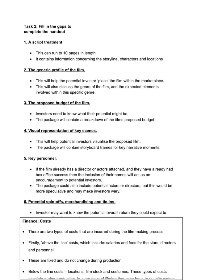 Production note and task sheet | PDF