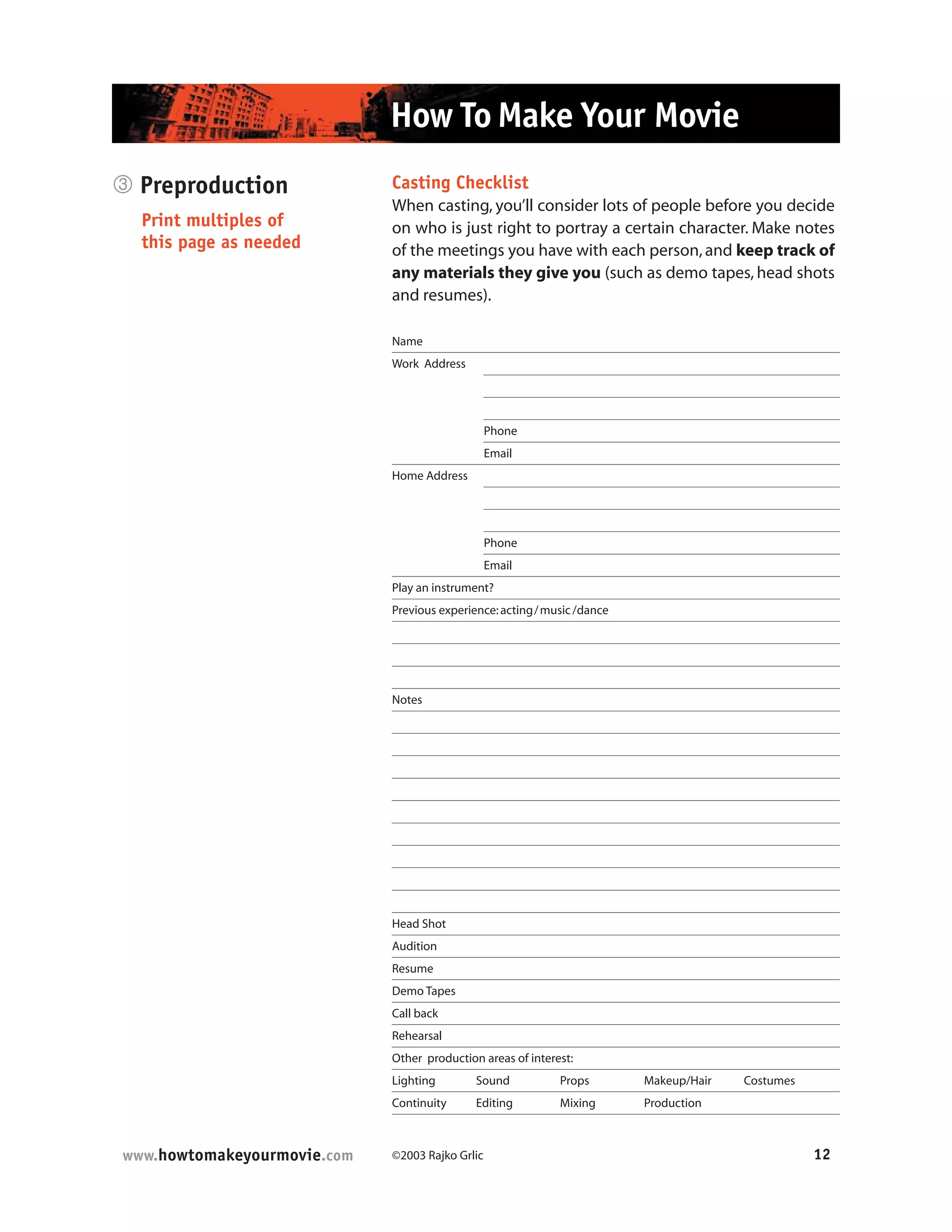How To Make Your Movie "Production notebook" | PDF