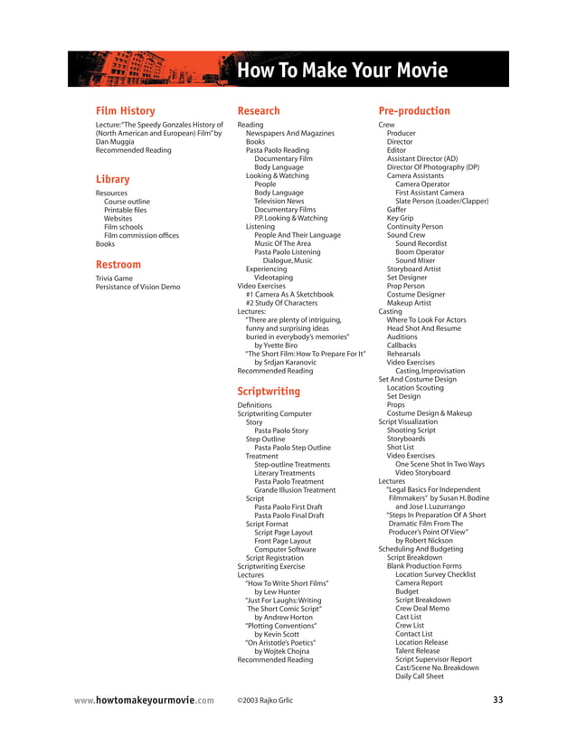 How To Make Your Movie "Production notebook" | PDF