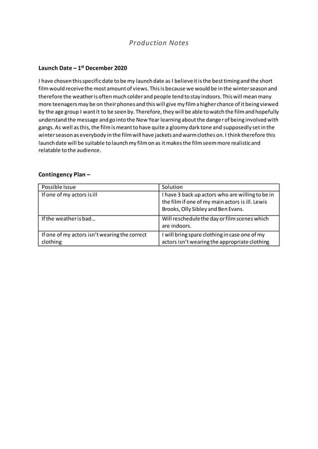 Production notes | PDF