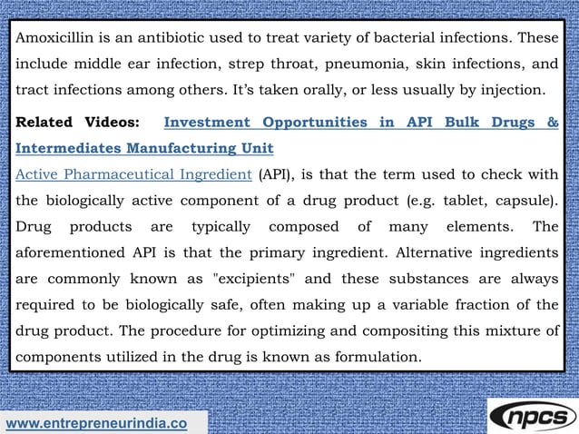 Production of active pharma ingredients (api) (amoxicillin trihydrate ...