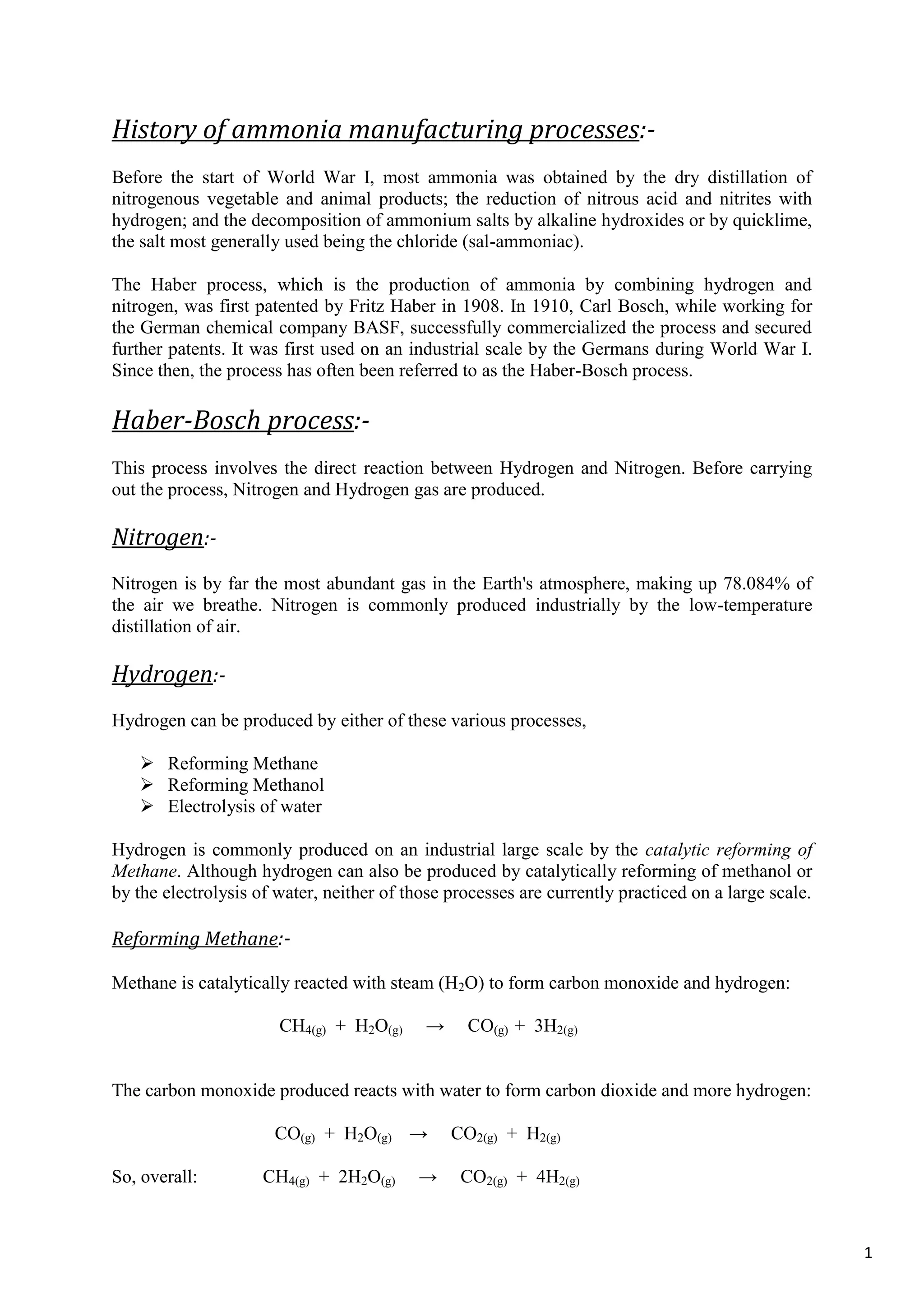 Production of Ammonia | DOCX