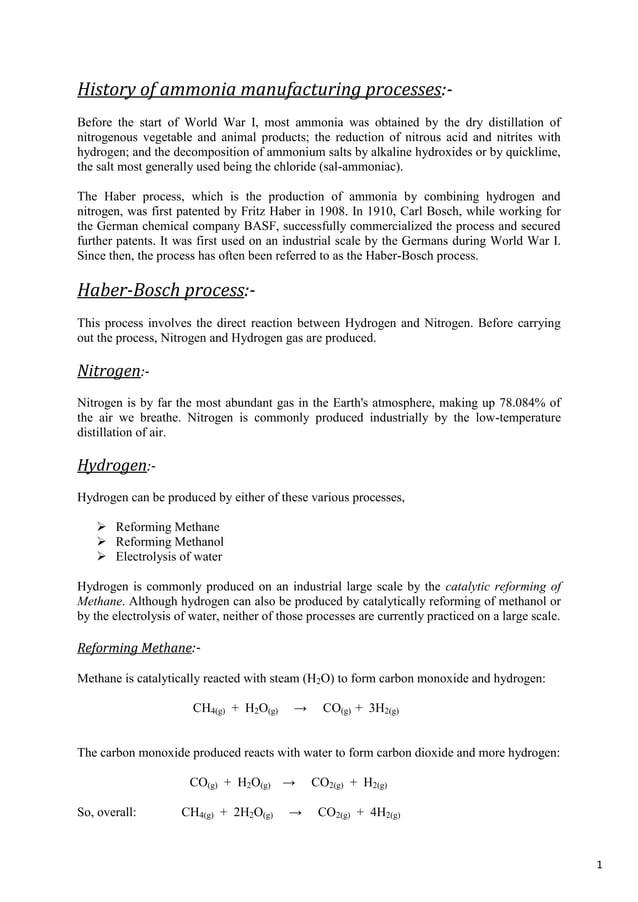 Production of Ammonia | DOCX