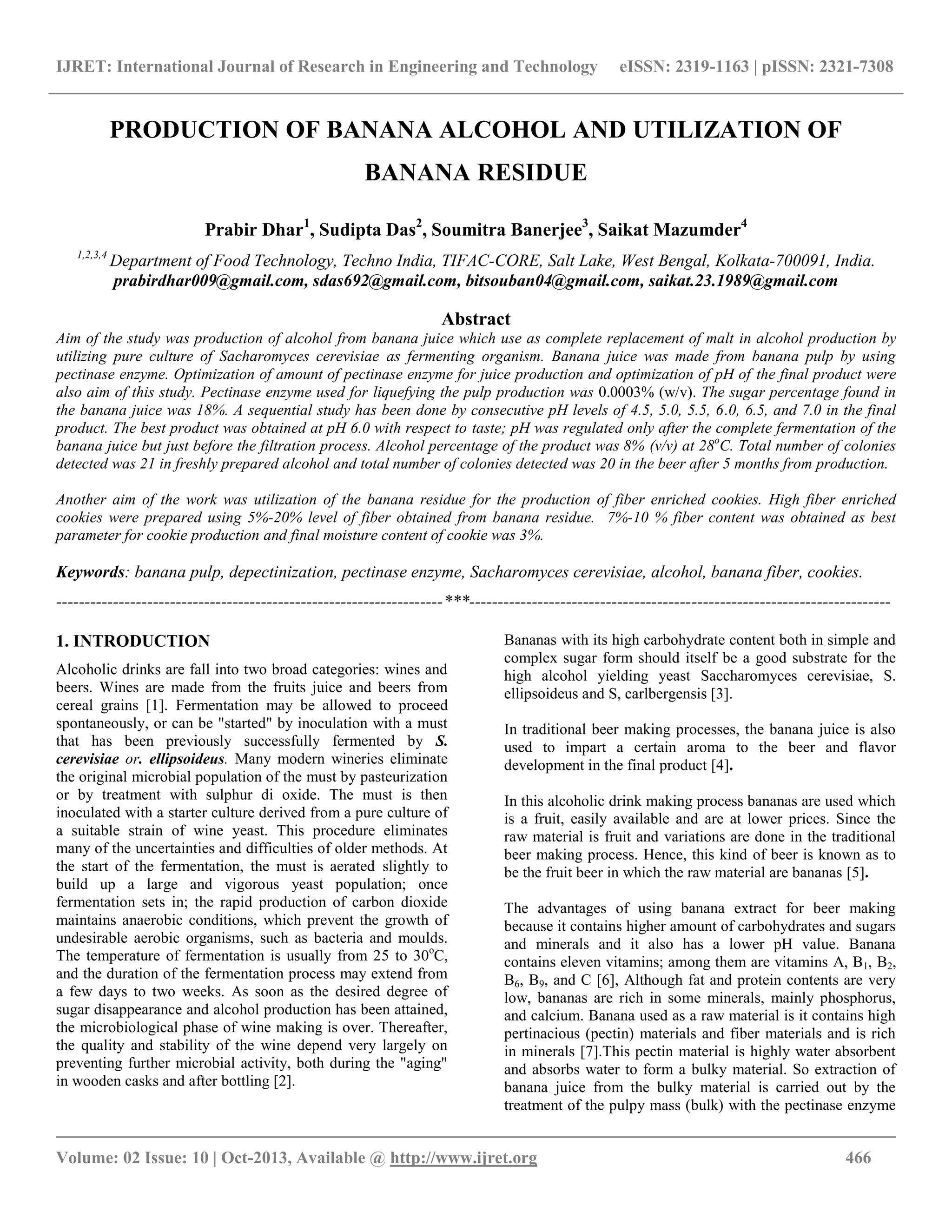 Production of banana alcohol and utilization of banana residue | PDF
