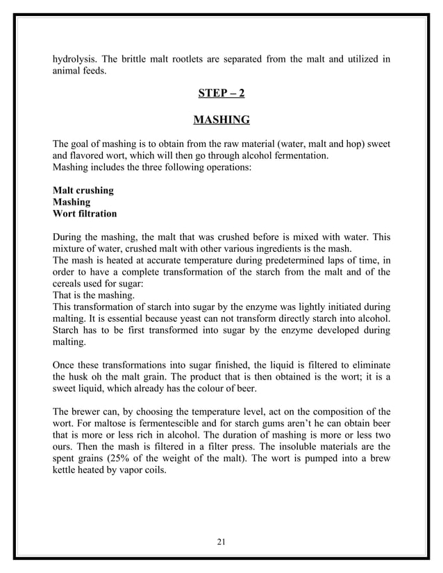 Production Of Beer By The Process Of Fermentation In Bioreactor | DOC ...