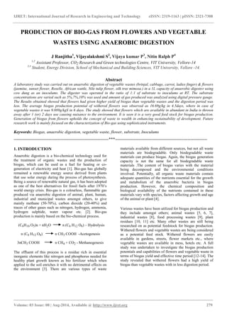 Production of bio gas from flowers and vegetable wastes using anaerobic ...
