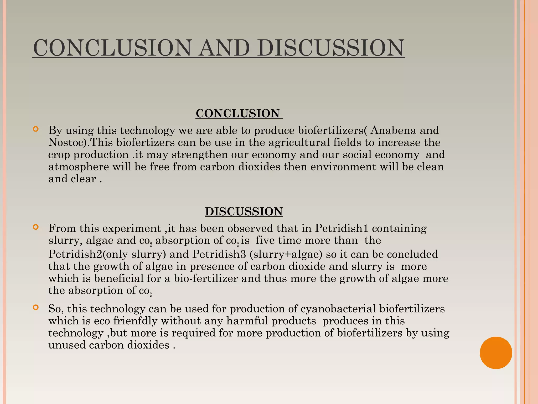 Production of biofertilizer(anabaena and nostoc) using co2 | PPT
