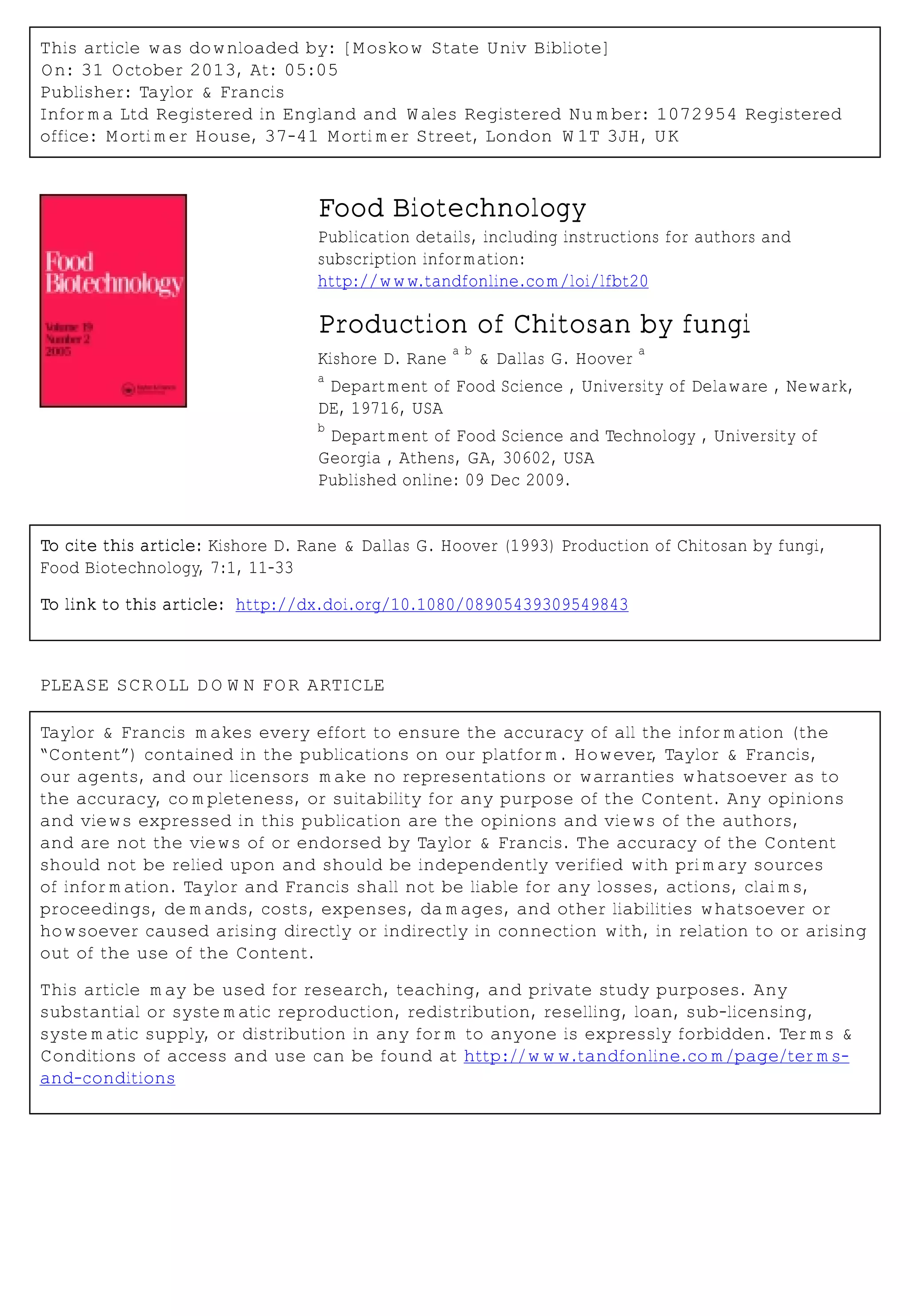 Production of chitosan by fungi | PDF