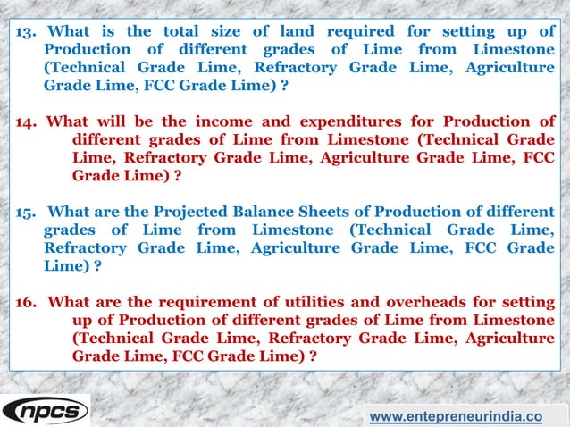 Production of different grades of Lime from Limestone (Technical Grade ...