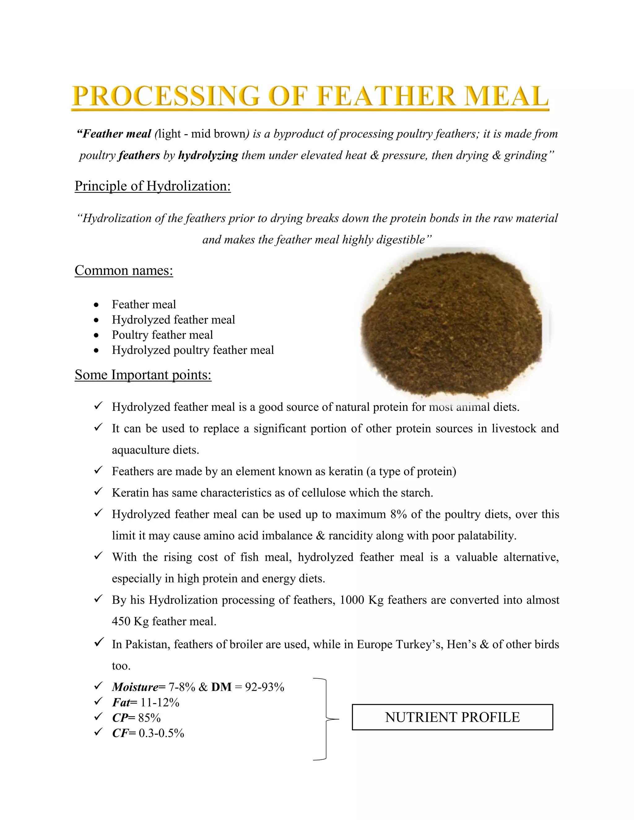 Production of feather meal | PDF