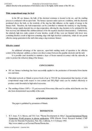Production of ferronickel from nickel laterites in a dc arc furnace | PDF