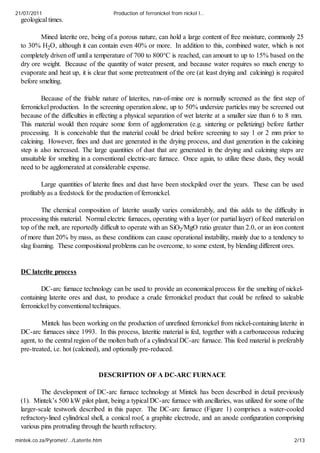 Production of ferronickel from nickel laterites in a dc arc furnace | PDF