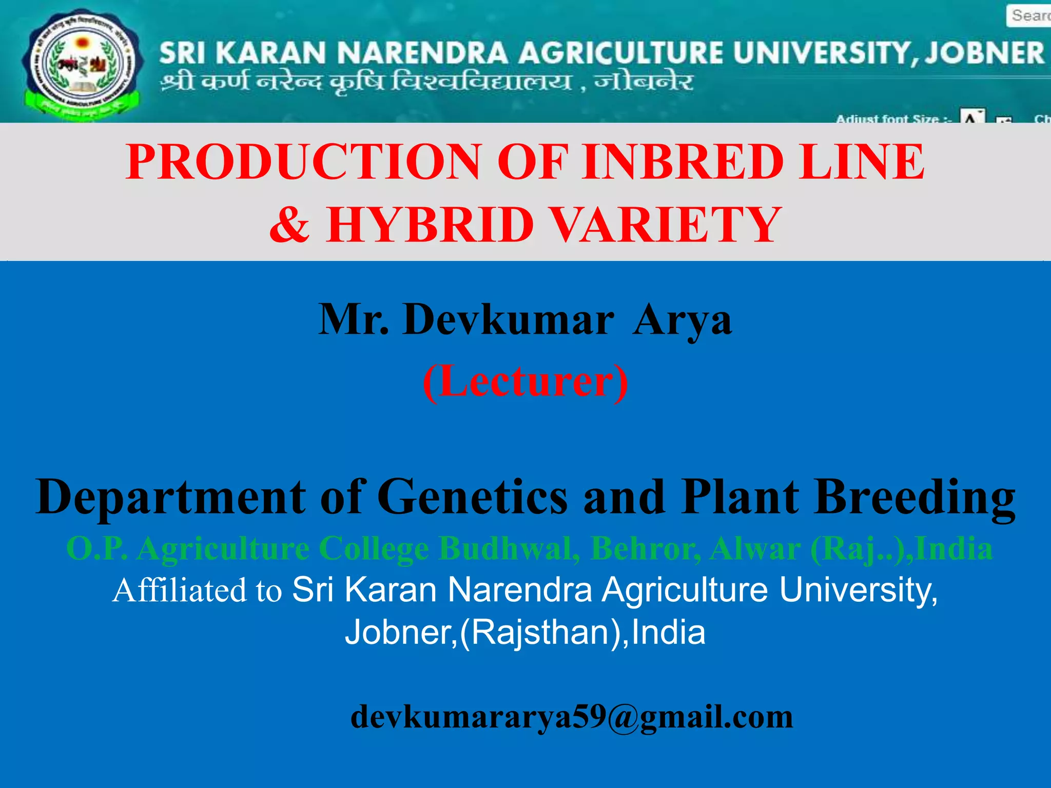 Production of inbred lines & hybrid variety | PPT