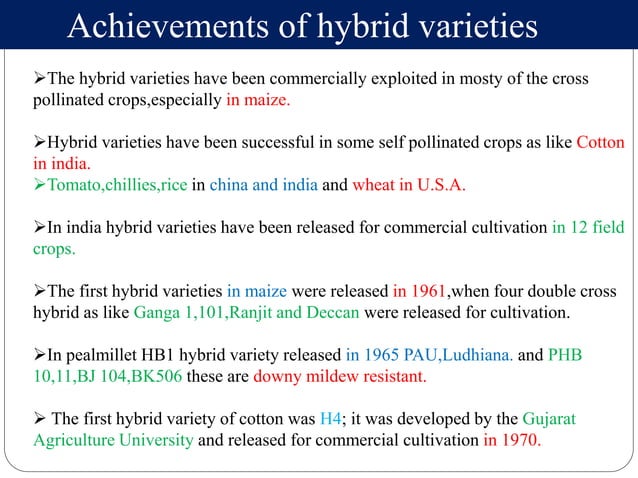 Production of inbred lines & hybrid variety | PPT