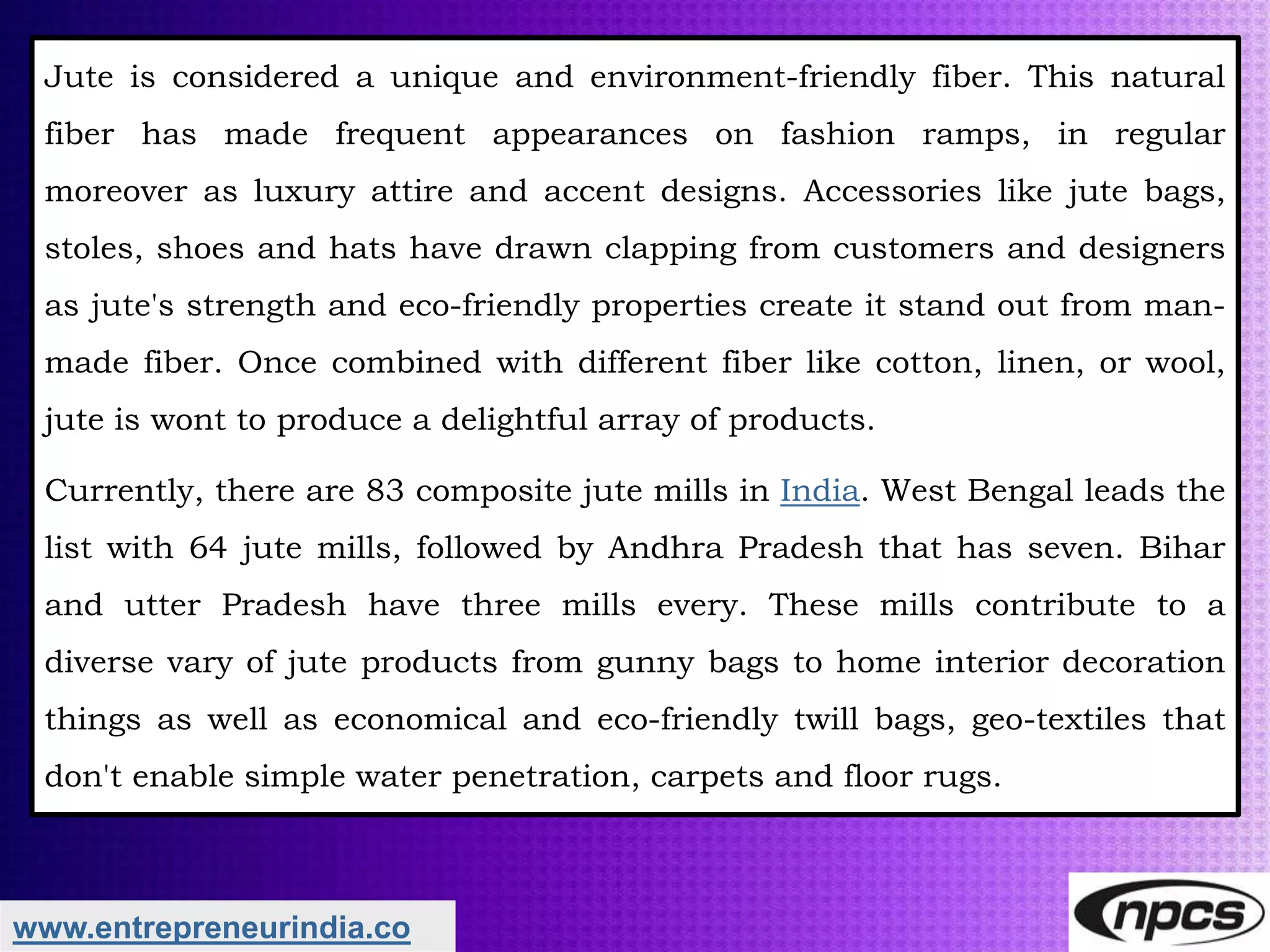 Production of Jute Gunny Bags and Jute Fabric | PPTX