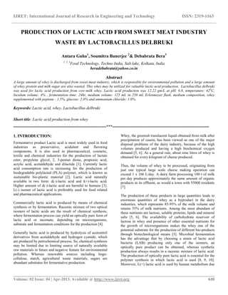 Production of lactic acid from sweet meat industry waste by ...