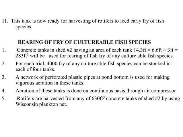 Production of live food (Aquatic micro animals)for the rearing of fish ...