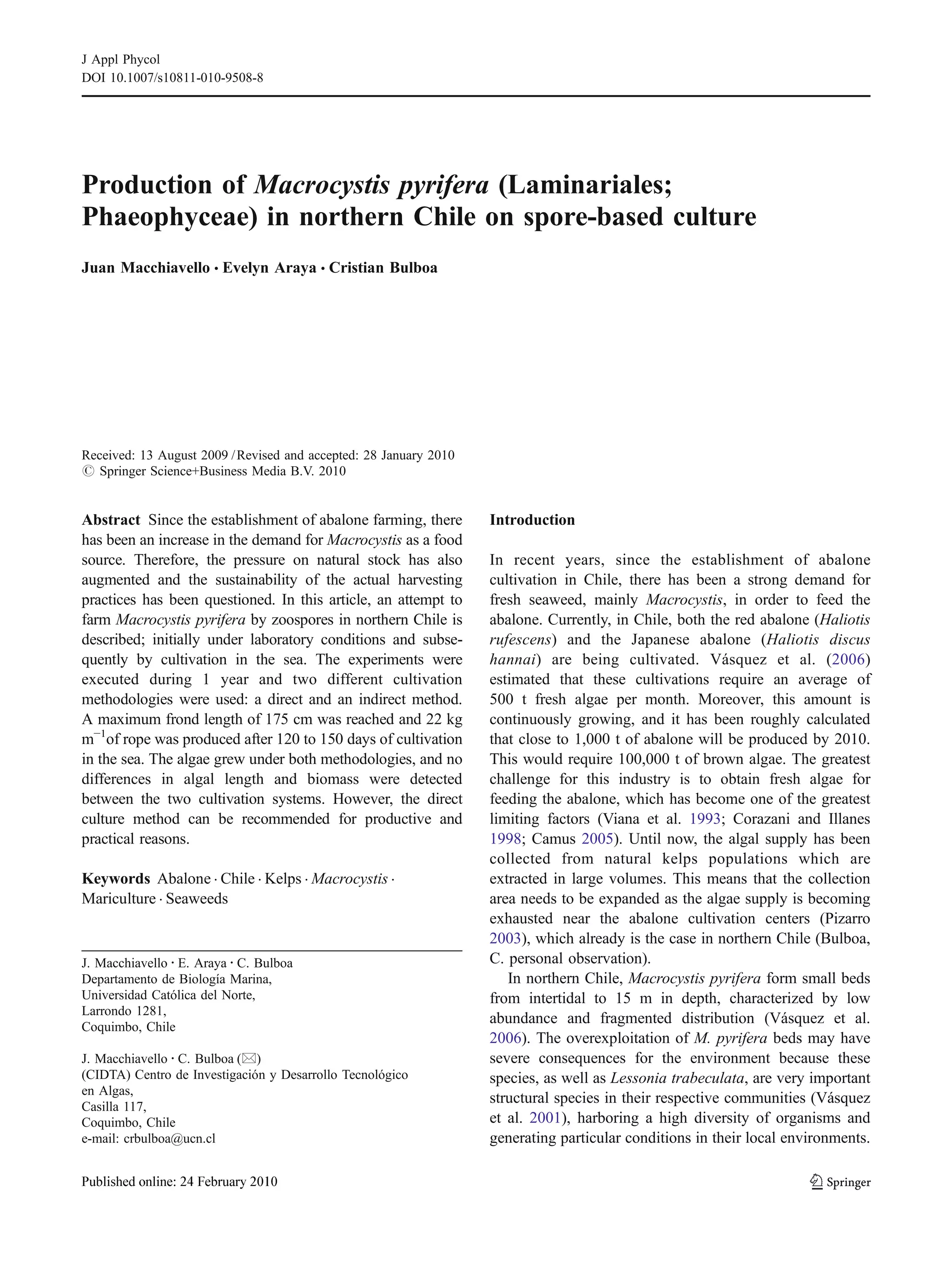 Production of macrocystis pyrifera laminariales phaeophyceae in ...