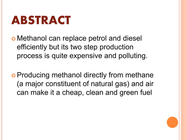 Production of methanol from methane and air | PPTX | Chemistry | Science