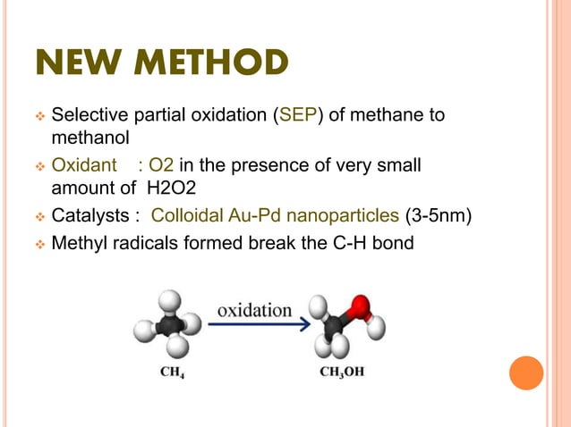 Production of methanol from methane and air | PPTX | Chemistry | Science