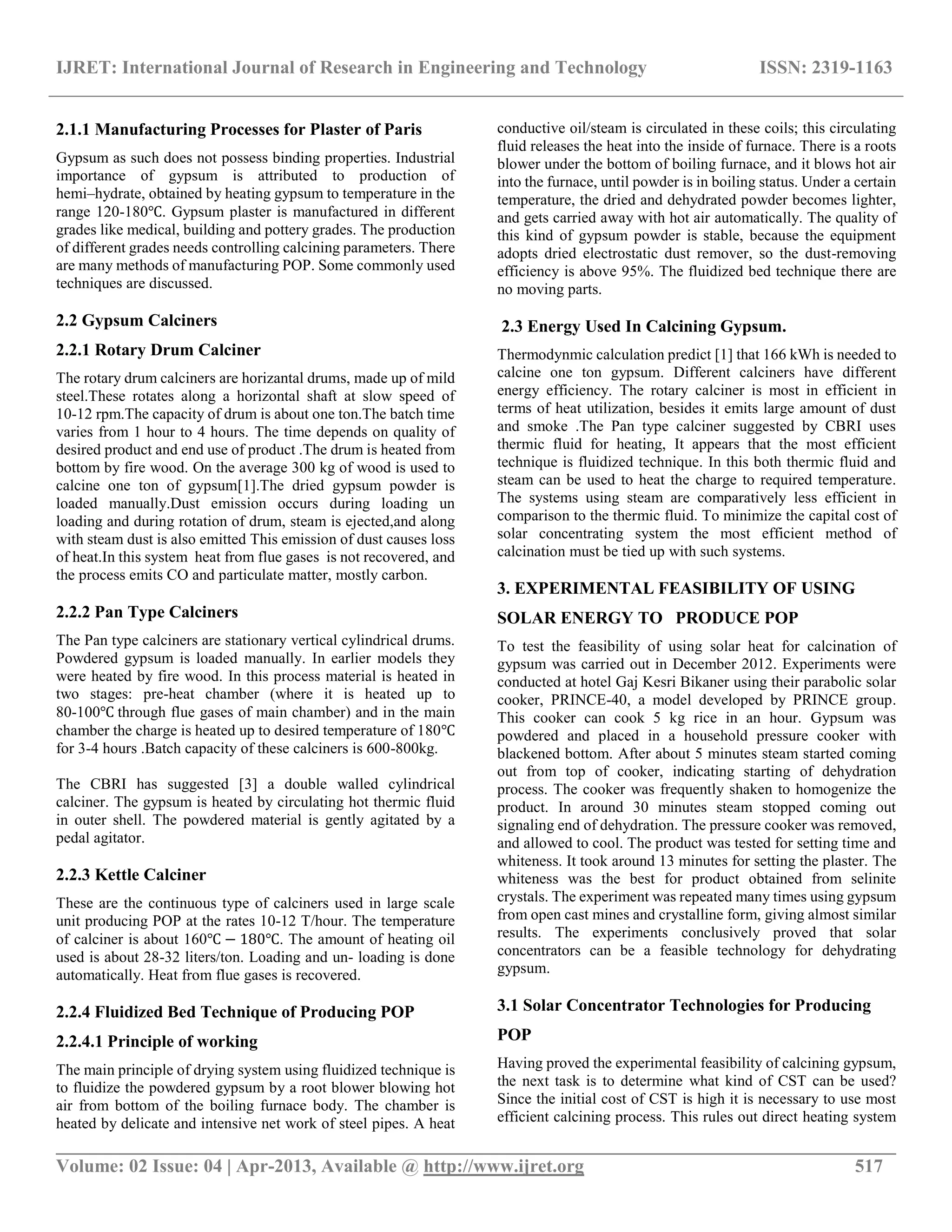 Production of plaster of paris using solar energy | PDF