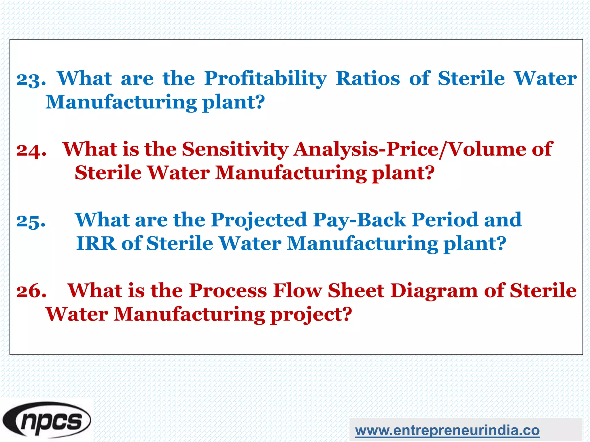 Production of Sterile Water for Injection. WFI (Water for Injection ...