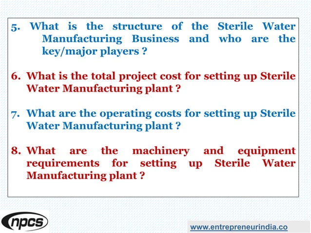 Production of Sterile Water for Injection. WFI (Water for Injection ...