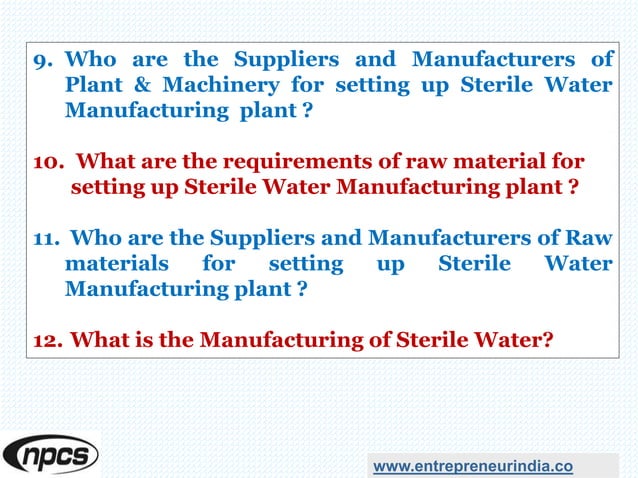 Production of Sterile Water for Injection. WFI (Water for Injection ...