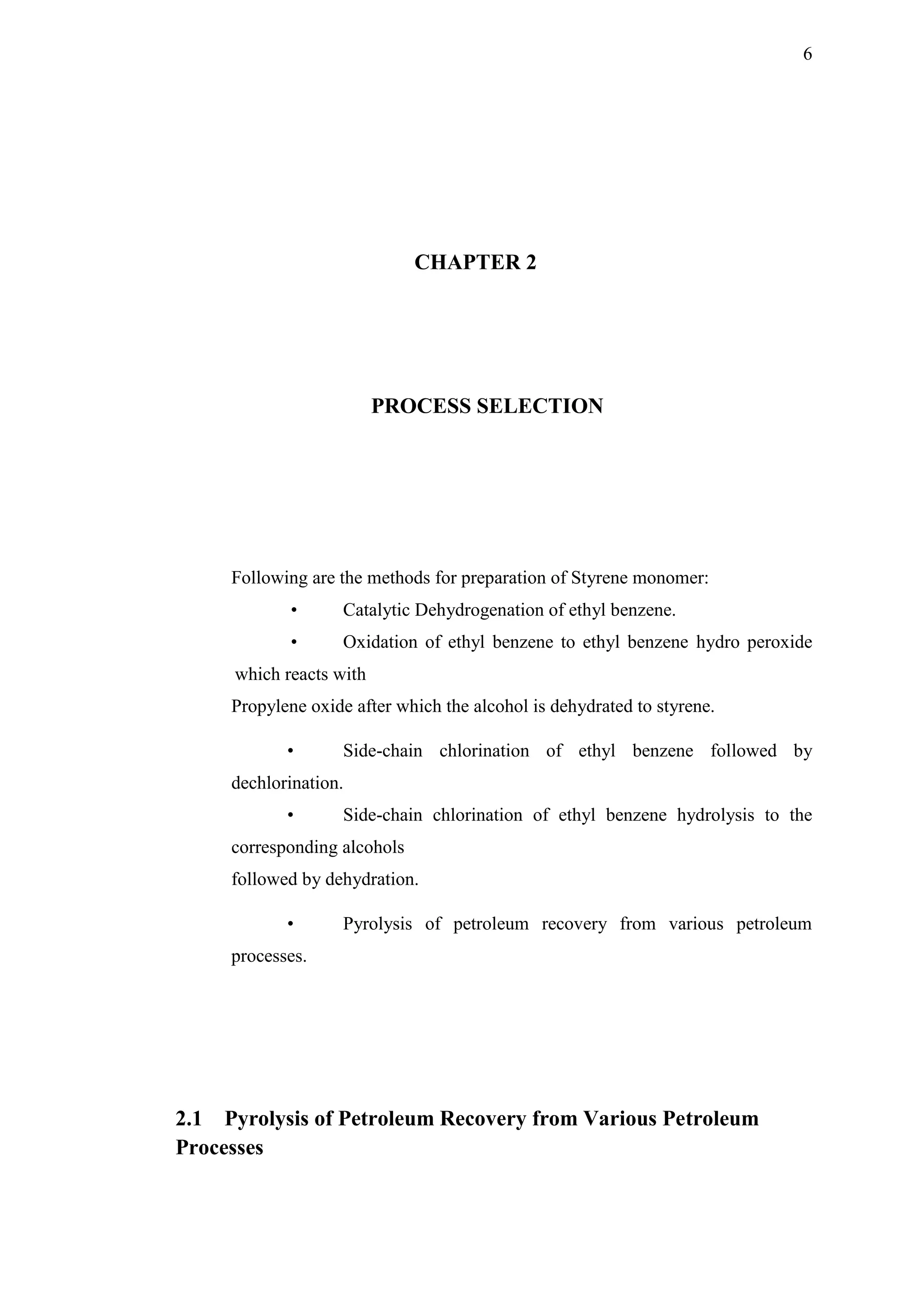 Production of styrene | PDF